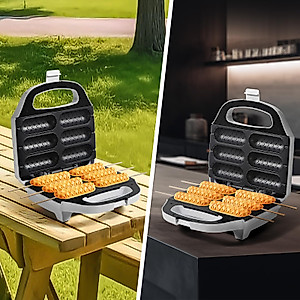 UVFAST Corn Dog Waffle Maker, Hot Dog Waffle Machine with Non-stick Coating Plate, Hot Dog Maker Toaster Make 6 Corn Dogs, Corn Dog Waffle Machine Make Corn Dog in Minutes, Easy to Clean, White