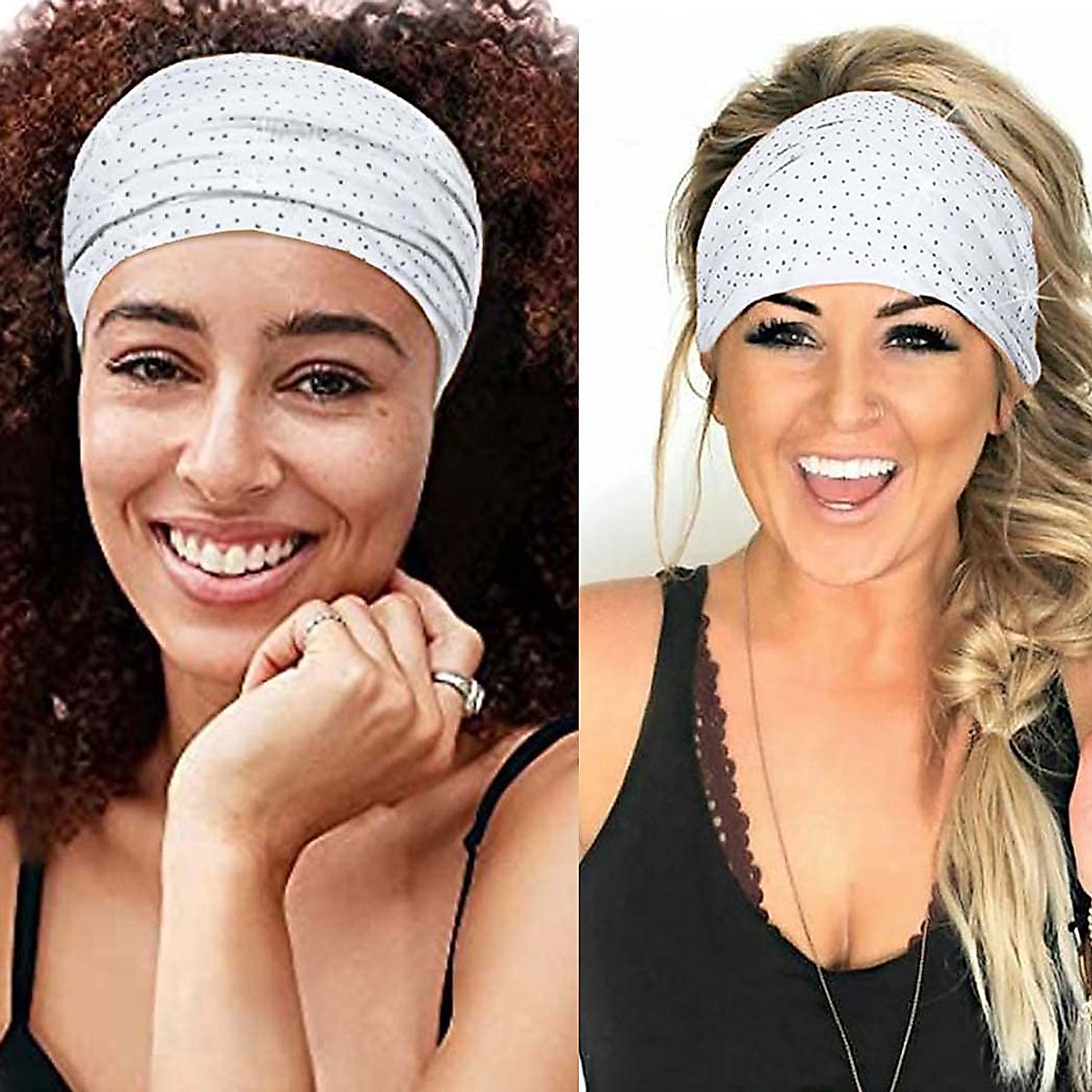 CAKURE Crystal Wide Headbands Rhinestone Head Bands Black Turban Headband Elastic African Head Wraps Sport Hair Bands for Women and Girls Pack of 3