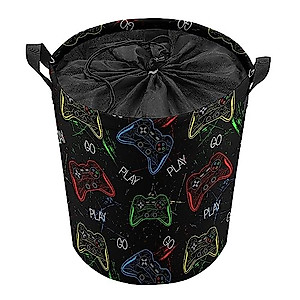 LynaRei Laundry Hamper Neon Game Joystick Dirty Clothes Storage Basket Video Game Player Collapsible Waterproof Toy Organizer for Boys And Girls Bedrooms, Bathroom