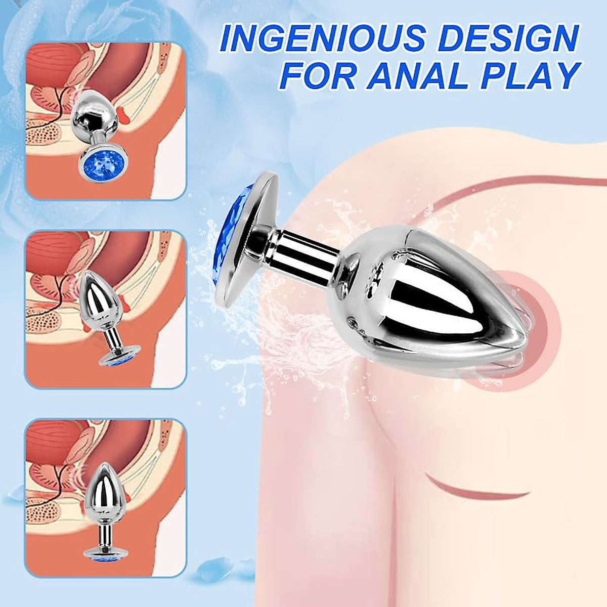 3 Piece (Blue) Stainless Steel Smooth Trainer Suction Cup Realistic Classic Dick Plug Double Headed Kit