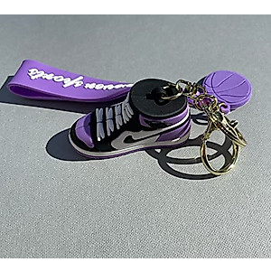 Sneaker Keychain, 3D Mini Basketball Shoe Keychains for Men Women Kids, Fashion Sports Keychains Gift for Sports Fan (KC-015-PURPLE)