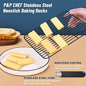 Cooling Rack Set of 2, P&P CHEF Non-stick Small Baking Racks for Cooking Grilling, 2 Pack 9.7” x 7.3” Drying Rack, Fit in Mini Toaster Oven, Stainless Steel Core & Dense Lines, Easy to Clean