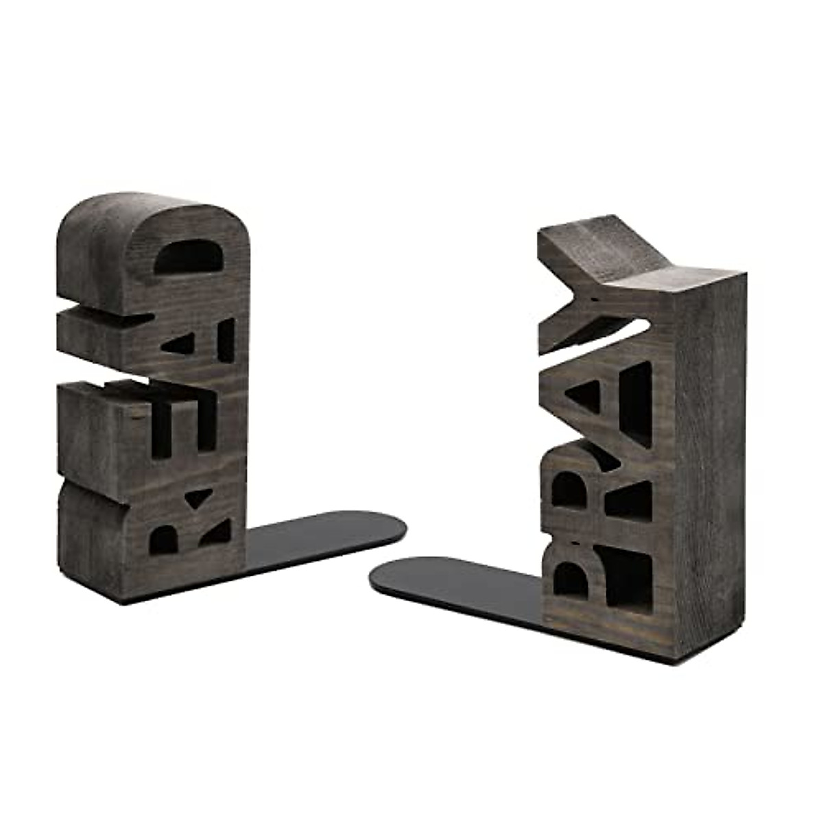 OwlGift Rustic Gray Wood Read & Pray Block Word Bookends, Unique Appearance Design, Home Office Decorative Book Stand, 1 Pair