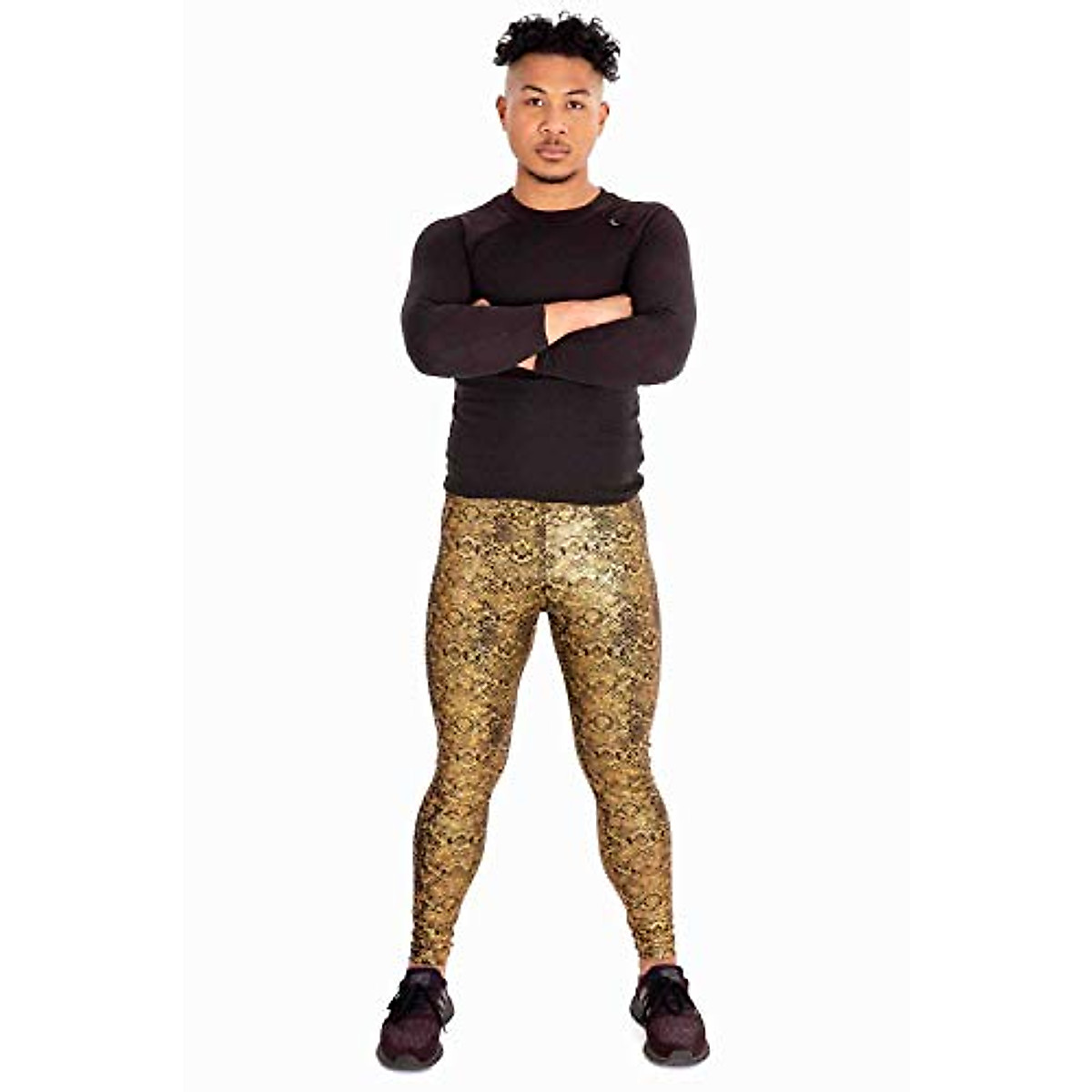 Kapow Meggings Metallic, Velvet & Special Material Men's Leggings (Golden Cobra, Large)