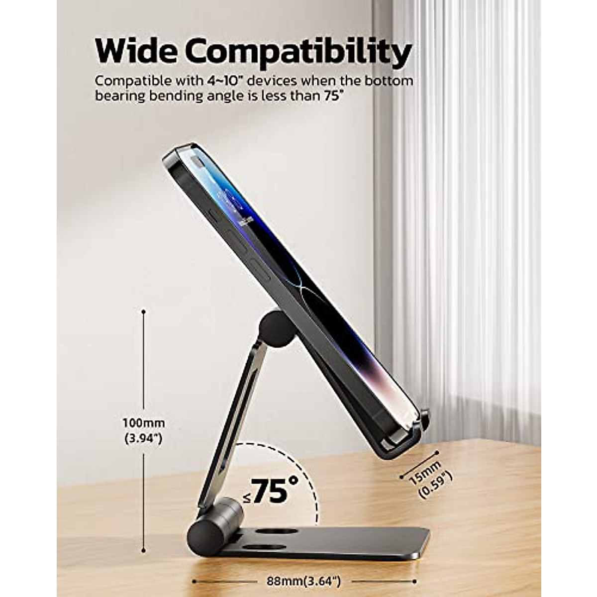 Nulaxy Dual Folding Cell Phone Stand, Fully Adjustable Foldable Desktop Phone Holder Cradle Dock Compatible with Phone 14 13 12 11 Pro Xs Xs Max Xr X 8, Nintendo Switch, Tablets (7-10"), All Phones