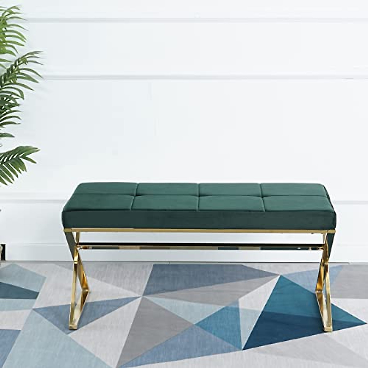 GYZAD Modern Sofa Bench-Turquoise Bench Bench-Dining Room Bench-with Stainless Steel and Velvet Ottaman,Bench Chair,Benches for Bedroom,Livingroom,Metal,Gold Plated Legs,Green