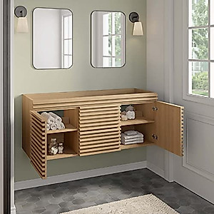 Modway Render 48" Double Sink Compatible (Not Included) Bathroom Vanity Cabinet in Oak