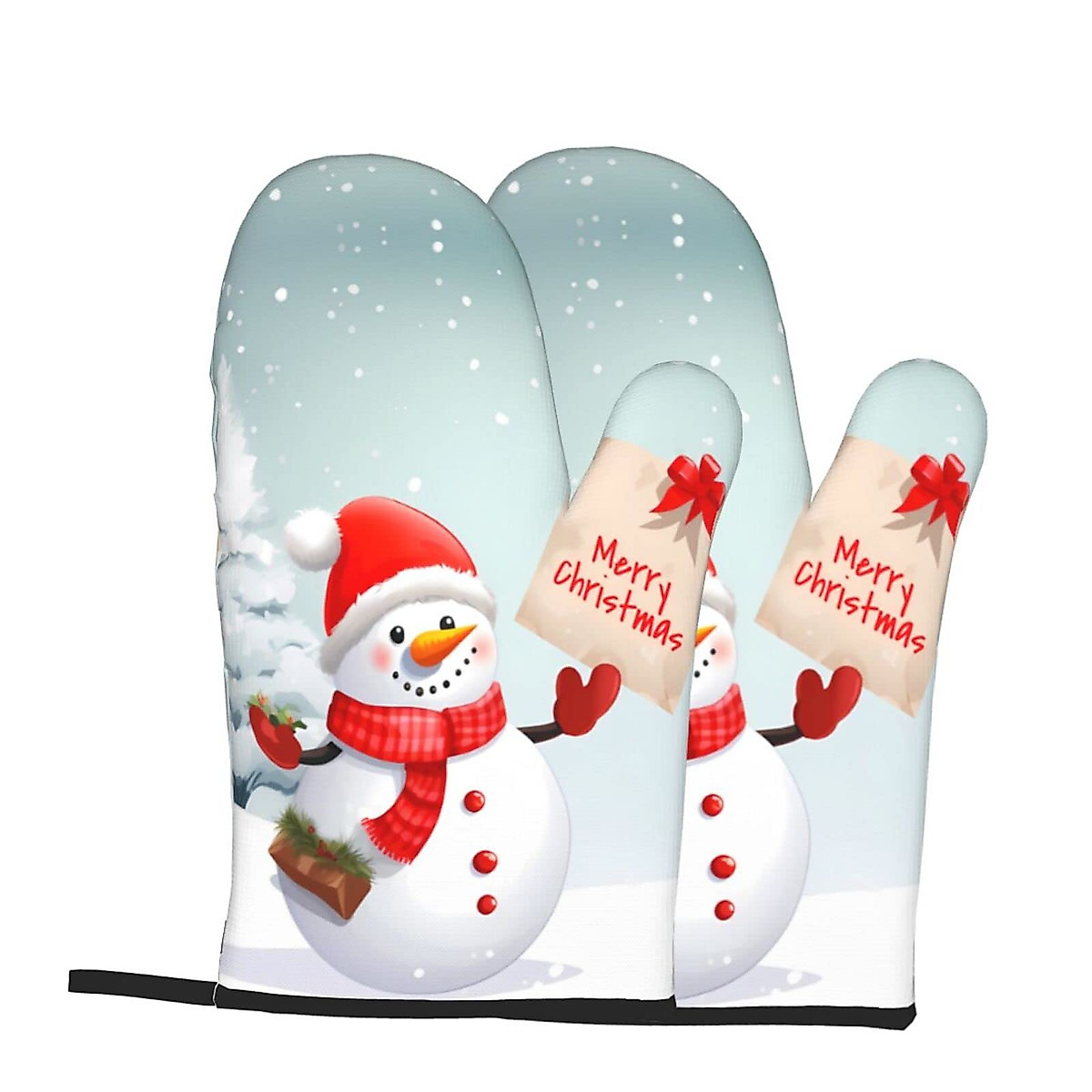 2 Piece Set Oven Mitts, Winter Snowman Cartoon Style Merry Christmas Baking Glove for Cooking BBQ