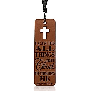 KATE POSH I can do All Things Through Christ who Strengthens me Philippians 4:13 - Engraved Rawhide Leather Bookmark, Christian & Catholic Gifts, Book Lover Gifts (Rawhide)