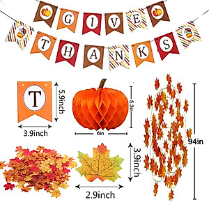 GIVE Thanks Hanging Banner Autumn Pumpkin Honeycomb Ball Maple Leaf Garland Fall Harvest Welcome Banner for Thanksgiving Party Decorations