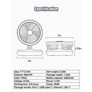 NORMIA RITA 7In Foldable Small Desk Fan with Light, Multifunction Personal Fan with Dimmable LED Light Quiet Rechargeable Portable Fan with Hanging Hook/Wall Mounted for Home Office Travel