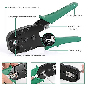 SGILE 9-in-1 Portable Crimping Tool Kit, 8P8C 6P6C 4P4C Connectors, RJ11/RJ12/RJ45 Cat5 Cat5e Network/Phone Cable Tester, Black