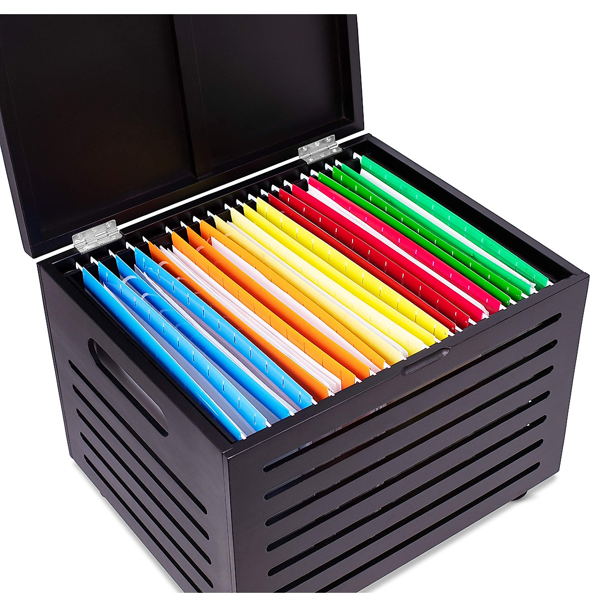 BIRDROCK HOME Rolling File Storage Organizer Box with Lid (NEW VERSION) - Bamboo - Decorative Wood Hanging Filing & Storage Office Box - Letter or Legal - Strong Durable - Toys Blankets - Cafe Noir