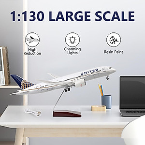 Bswath Large Model Airplane 1:130 American United Airway Boeing 787 Model Jet Plane Model for Adults with LED Light for Gift and Decoration