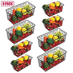 XINFULL 8 Pack Wire Storage Baskets Household Metal Wall-Mounted Containers Organizer Bins for Kitchen Bathroom Freezer Pantry Closet Laundry Room Cabinets Garage Shelf, 4 Large 4 Medium