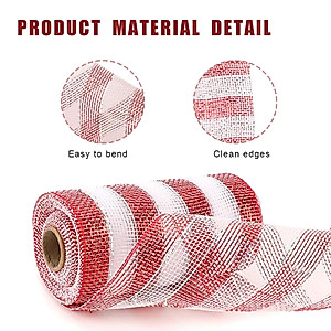 LaRibbons Deco Mesh Ribbon，6 inch x 30 feet Each Roll，Metallic Foil Red and White Rolls for Wreaths, Swags and Christmas Tree Decoration，4 Roll