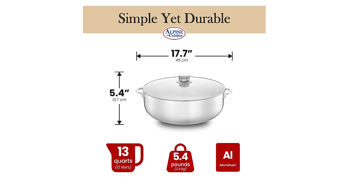 Alpine Cuisine 13-Quart Aluminum Caldero Stock Pot | Durable & Nonstick