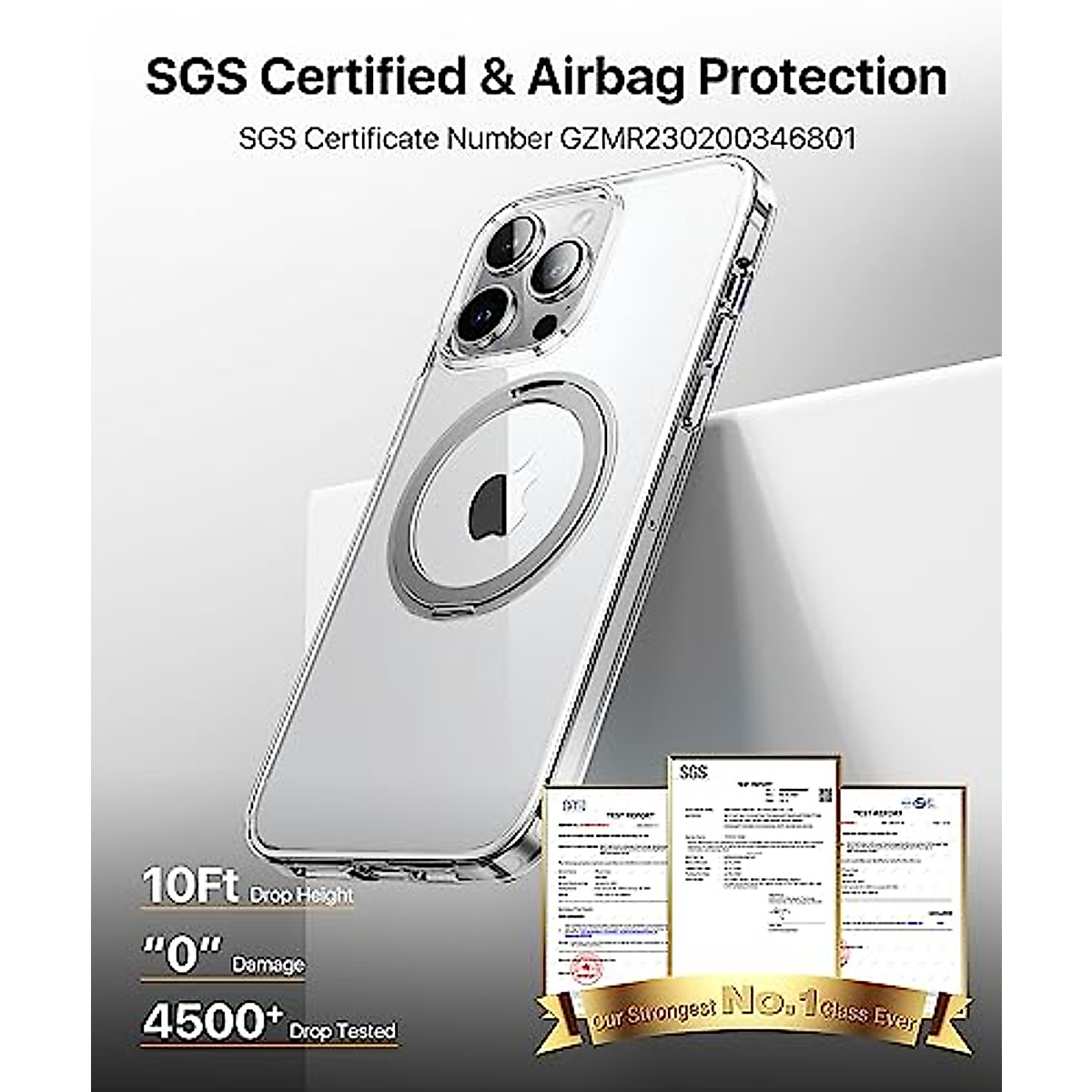 andobil [Upgraded] for iPhone 14 Pro Max Clear Case with 360° Rotatable Ring Stand [Compatible with MagSafe] [Military Grade Protection] Magnetic Invisible Kickstand, Ultra Clear