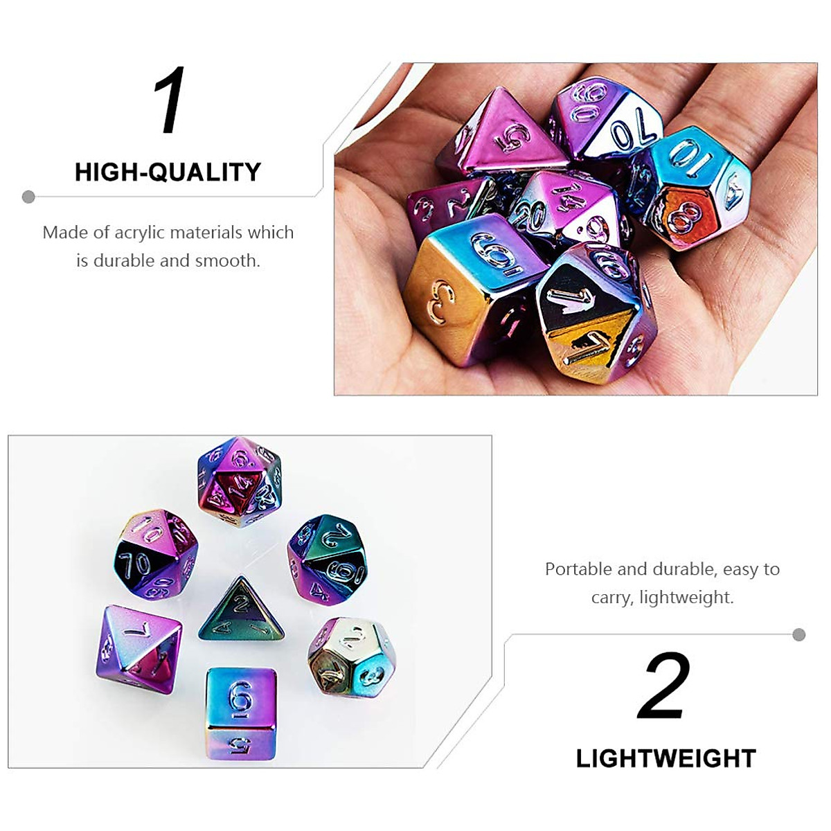 NUOBESTY 7pcs Polyhedral Dice Set Tabletop Roleplaying RPG Gaming Novelty Accessories for Role Playing Game Math Teaching