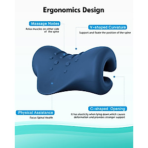 Neck and Shoulder Relaxer - Neck Stretcher Cervical Spine Traction Device to Relieve Neck and Shoulder Fatigue and Pain, Chiropractic Pillow for Relief TMJ Pain Headache Muscle Relax Spine (Dark Blue)