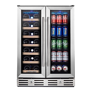 Kalamera Wine and Beverage Refrigerator, 24 inch Wine Fridge Dual Zone Hold 20 Bottles and 78 Cans, Digital Touch Control, Built-In or Freestanding