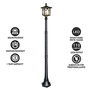 Kemeco ST4328B Solar Lamp Post Light LED Cast Aluminum Street Light for Outdoor Landscape Decor Pathway Driveway Patio Garden Yard