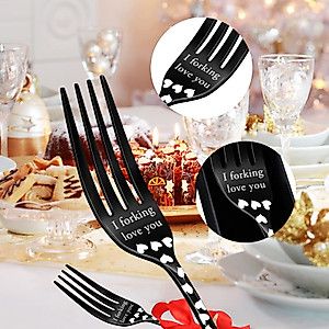 I Forking Love You Dinner Forks Valentines Day Gifts, Christmas Gifts Anniversary Birthday Gifts for Boyfriend Girlfriend Wife Husband, Stainless Steel Engraved Table Fork (Black)