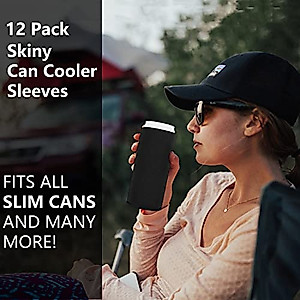 Slim Can Cooler Sleeves, 12oz Skinny Blank Neoprene Beer Can Sleeve, Soft Insulated Reusable DIY Personalized Cooler for Water Bottle Soda, Collapsible for Parties Weddings (Black, 12)