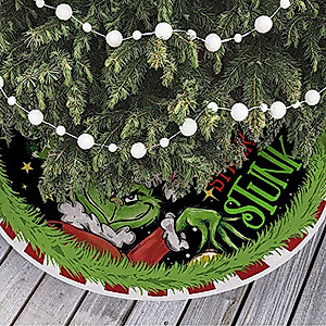 CROWNED BEAUTY Merry Christmas Tree Skirt Collar 48 Inch Green Soft Farmhouse Xmas Holiday Decoration TS03