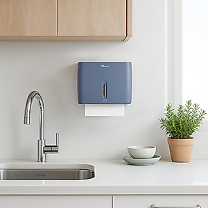 PLUSSEN Paper Towel Dispenser Wall Mount,Capacity 200+ Sheets ZFold Tri Fold Blue Adhesive No Drilling or Screws Installation for Home Toilet