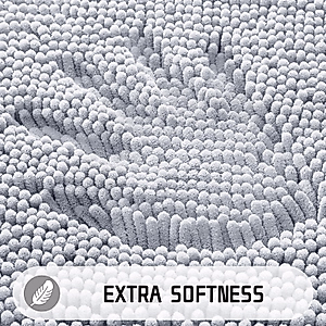 Yimobra Bathroom Rug Mat, 32'' x 20'', Luxury Chenille Shaggy Bath Rugs, Extra Soft & Thick, Absorbent Water, Non-Slip, Machine Washable, Bath Mats for Bath Floor,Tub and Shower, Silver