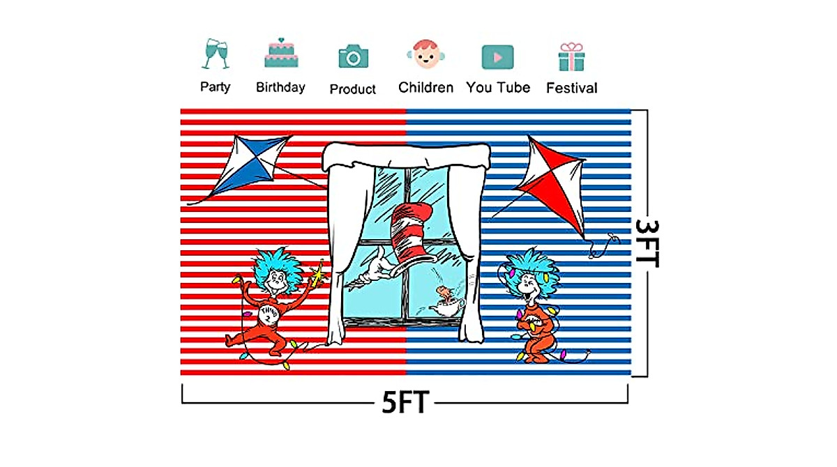 Red and Blue Stripes Backdrop for Dr Seuss Party | Easy Setup & Vibrant ...