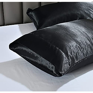 Pack of 2 Satin Pillowcases for Hair and Skin, Satin Pillow Cases Set of 2 Pillow Cover with Envelop Closure (Standard/Queen, Black)
