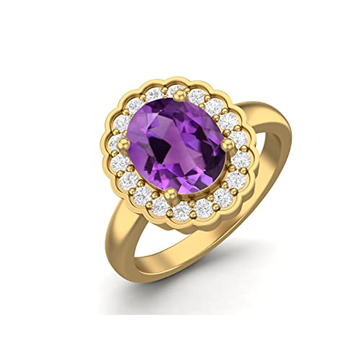 MOONEYE 10x8mm Oval Shape Natural Amethyst Solitaire Engagement 925 Sterling Silver Birthstone Promise Ring (Gold Vermeil, 6)