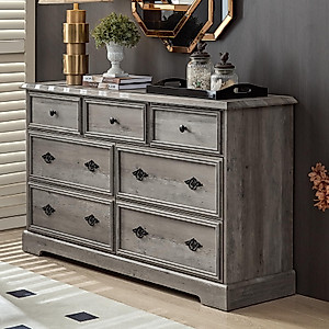 HEGGOOE 7 Drawers Dresser Chests for Bedroom, Wood Rustic Tall Chest of Drawers, Dressers Organizer for Bedroom, TV Stand Storage Chest with Antique Handles for Living Room, Hallway, Entryway
