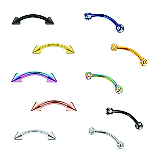 ELYSIAN 10Pcs tainless Steel Rook Daith Earrings Belly Lip Ring Eyebrow Studs Cartilage Tragus Cubic Zirconia Barbell Body Piercing 8mm (5/16''), Blue, Black, Green, Gold, Pink, Purple, Silver