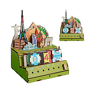 Tonecheer 3D DIY Wooden Yearly Calender, Creative Desk Calender, 3D Puzzle Decorative Calendar, Small Desk Calendar, Table Calendar (World Culture Calendar)