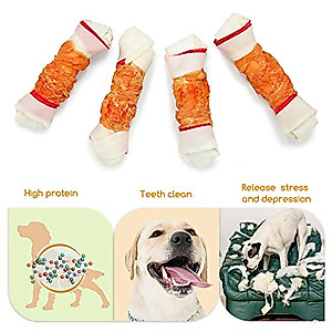 Jungle Calling Chicken Wrap Knotted Bones Dog Chews 6.5" Pack of 4, Long Lasting Beefhide Treats Real Chicken Wrap Rawhide Bones for Large Dogs Training Treats (3 Packs)…
