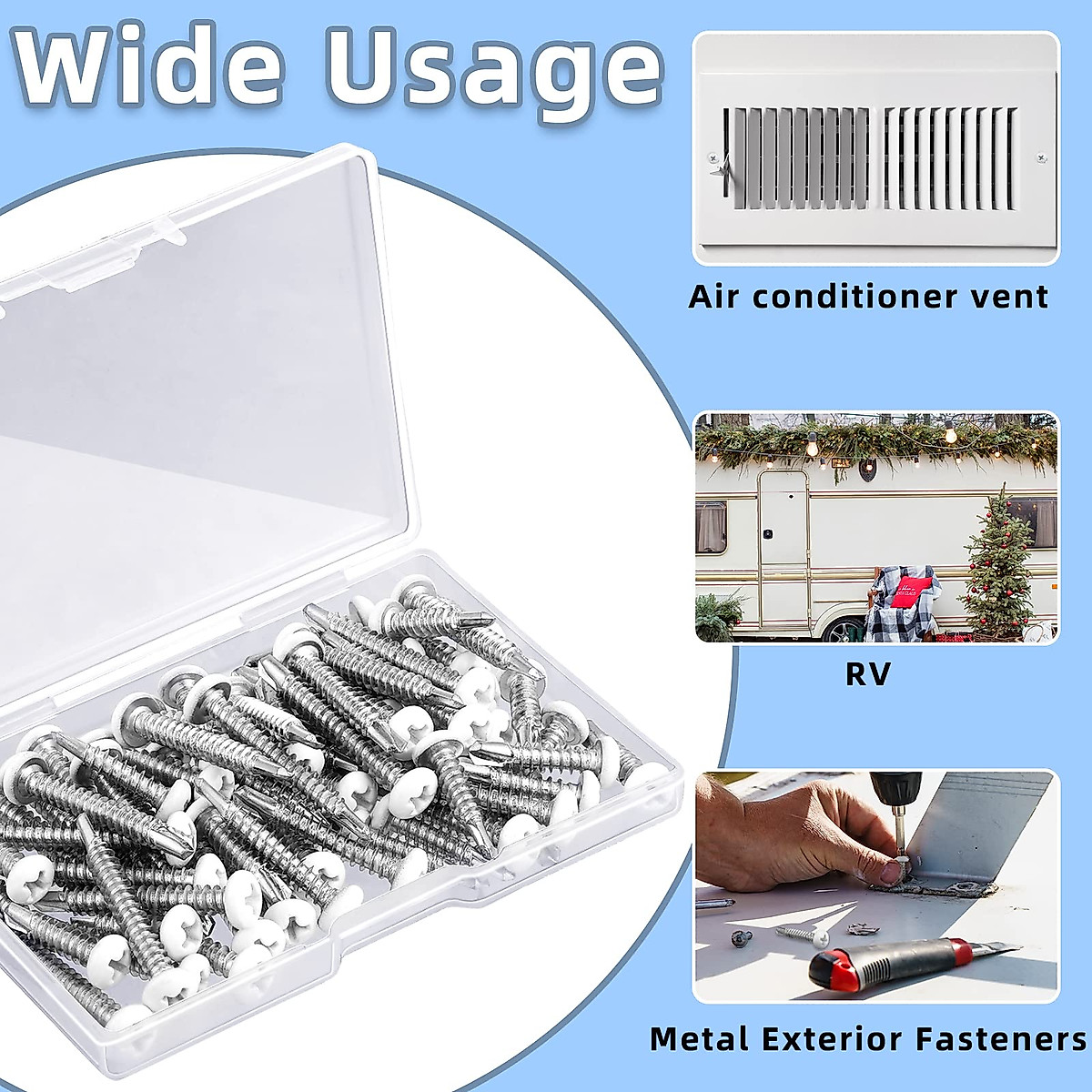 100 Pcs 5 Size #8 White Screws White Wood Screws White Pan Head Screws White Sheet Metal Screws Stainless Steel Screws Wall Plate Fast Self Tapping Screws Thread Truss for Switches Covers Replacement