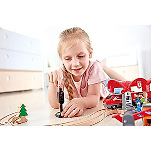 Hape Wooden Busy City Train Rail Set| 51 PCs Pretend Play Railway Set for Kids Age 3Y+
