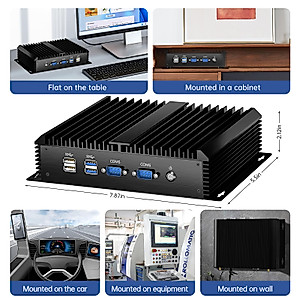 Kinupute Fanless Mini PC, Industrial Desktop Computer Core i5-4200U 1.6-2.6GHz, Windows 10 Pro, 8GB RAM, 128GB SSD, 2xNICs, 6xCOM RS232, 4xUSB 3.0, HDMI/VGA Port, Auto Power On, Metal Case