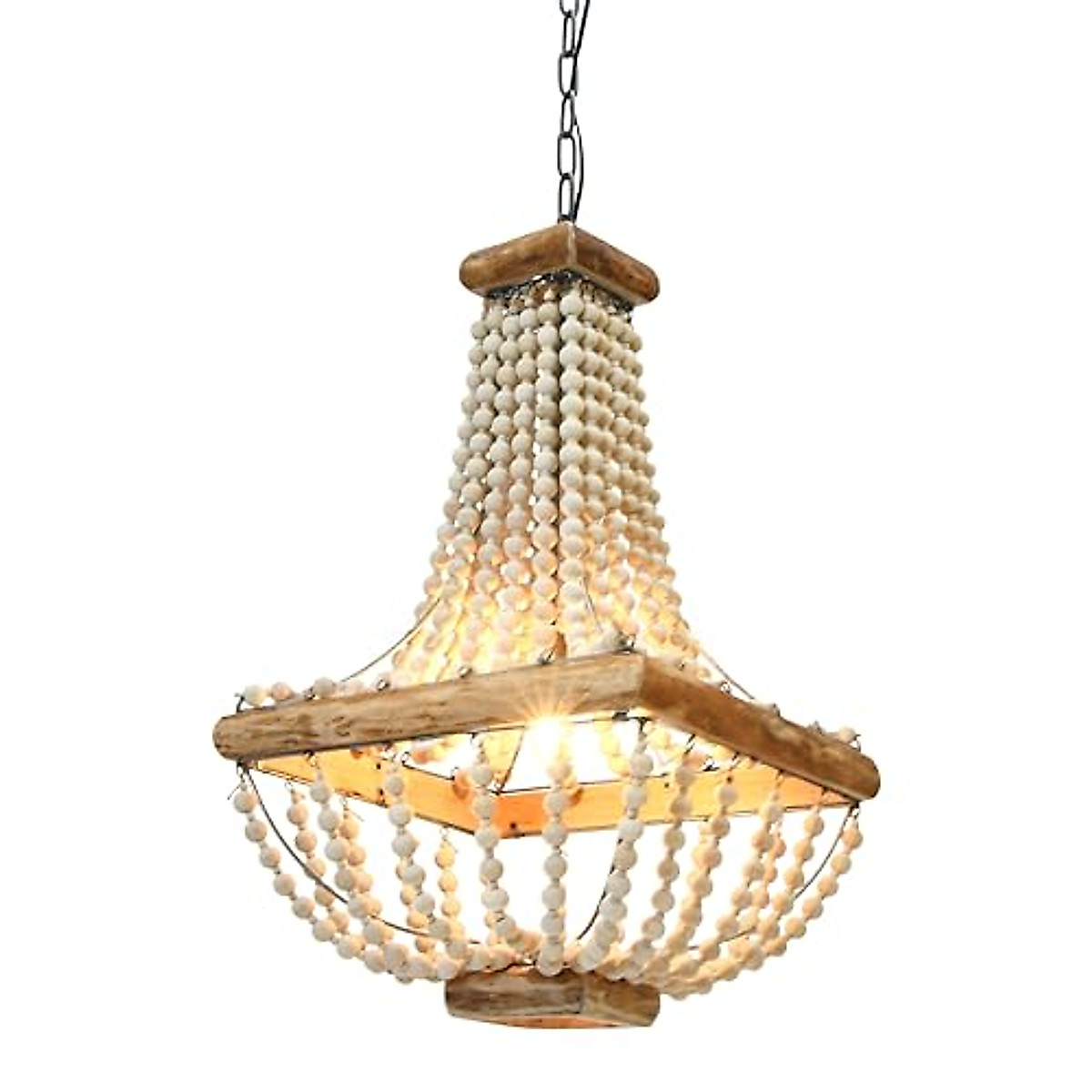 Creative Co-Op Wood & Metal Framed Chandelier with Wood Bead Draping