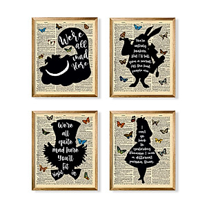 Alice in Wonderland Wall Art Decor - Cheshire Cat Mad Hatter White Rabbit - Alice Inspirational Saying Quote Poster Print - Motivational Wall Art for Alice Fans - Affirmation Gift for Women Teen Girl