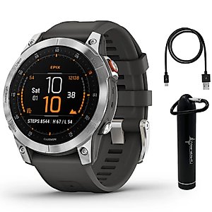 Wearable4U Garmin EPIX (Gen 2) - Slate Steel 47mm Slate | Premium Active GPS Smartwatch with 1.3 in. AMOLED Display. Gift Bundle Energy Set.