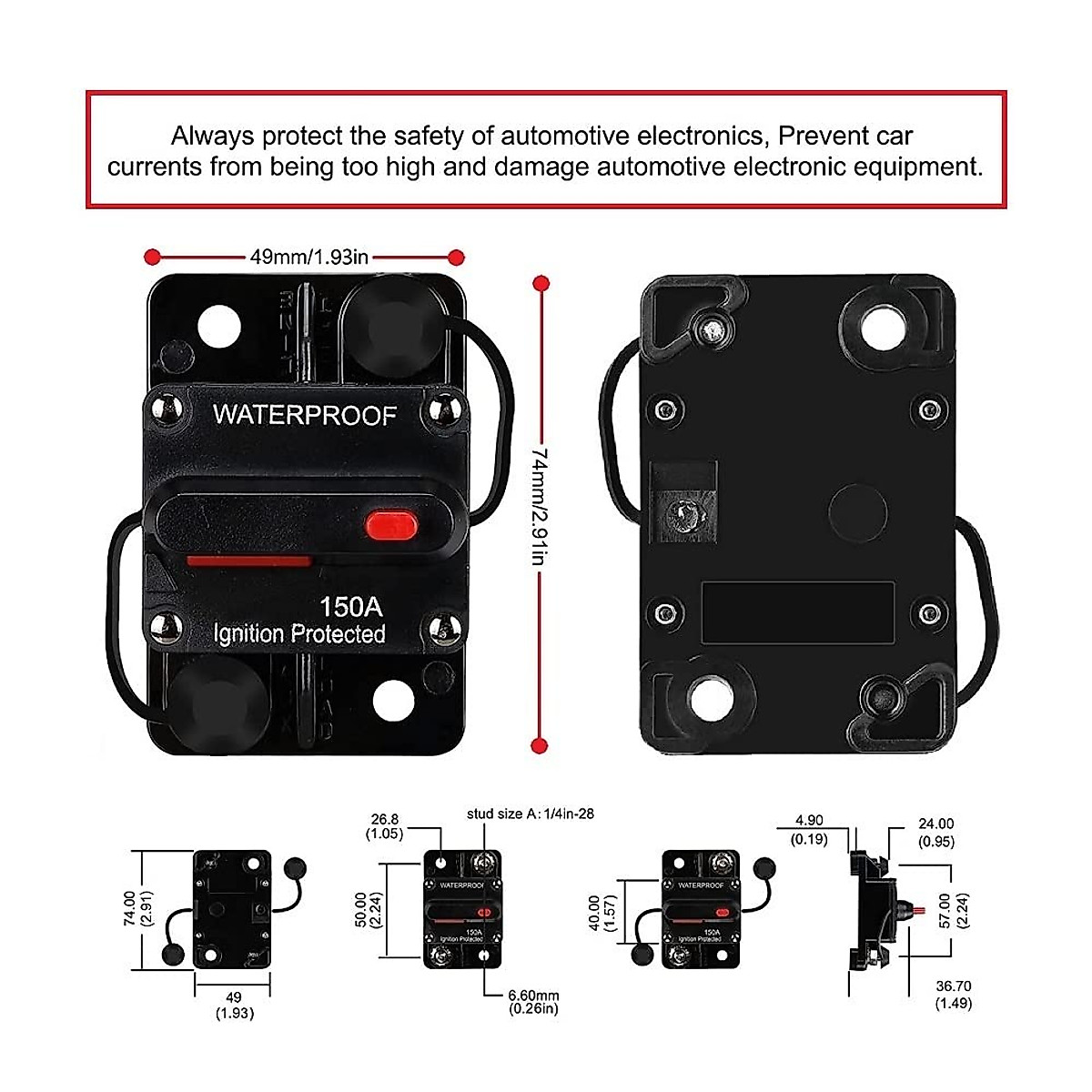 ANJOSHI 150 Amp Circuit Breaker with Manual Reset for Car Truck RV ATV Marine Trolling Motors Boat Audio System Current Overload Protection Inline Fuse Inverter, 20A-150A/12V-42V DC Waterproof (150A)