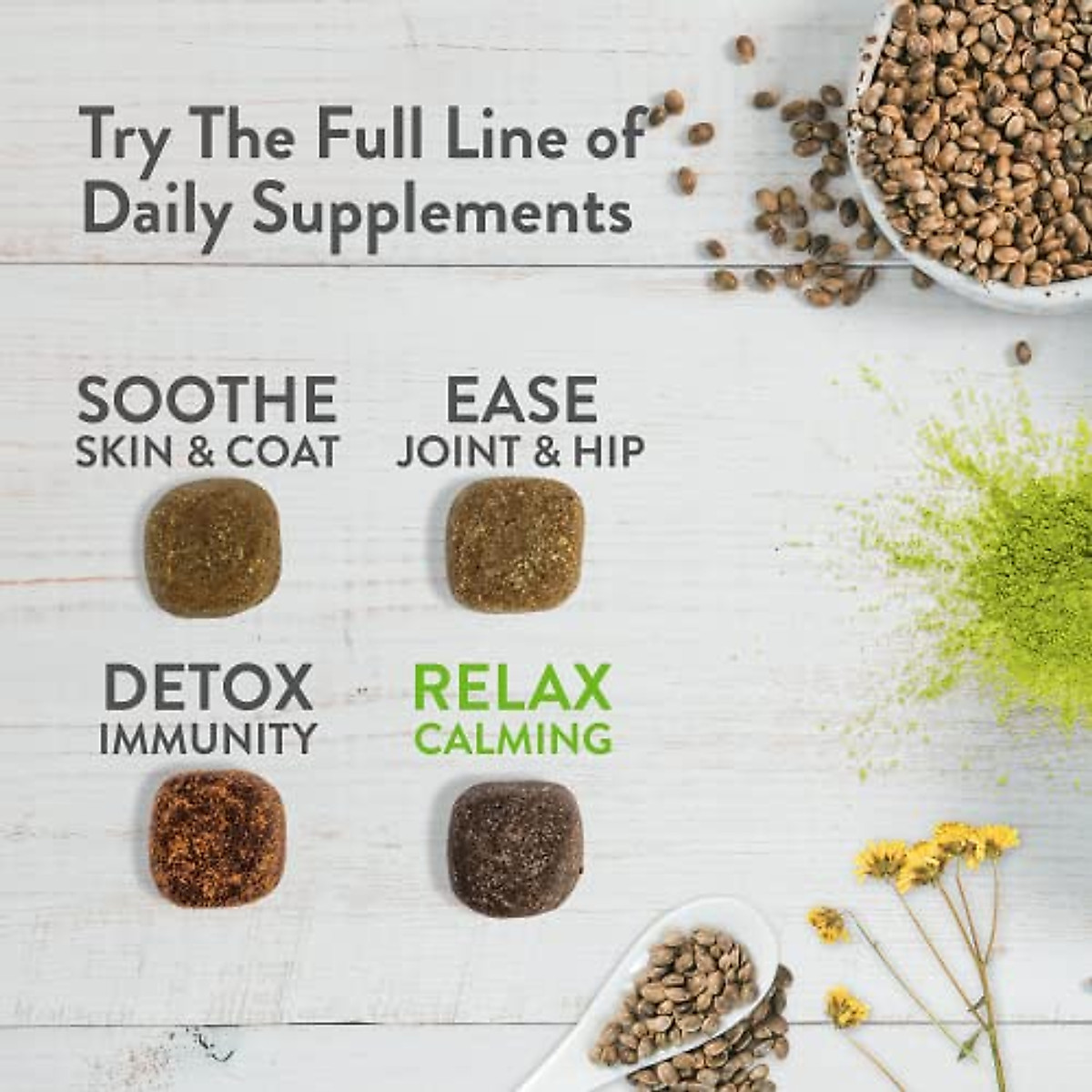 Green Gruff Calming Chews for Dogs - Organic Calming Dog Supplement - Veterinarian Approved - Dog Calming Treats to Relieve Stress, Separation, Storms, Fireworks, Travel - 24 Chews