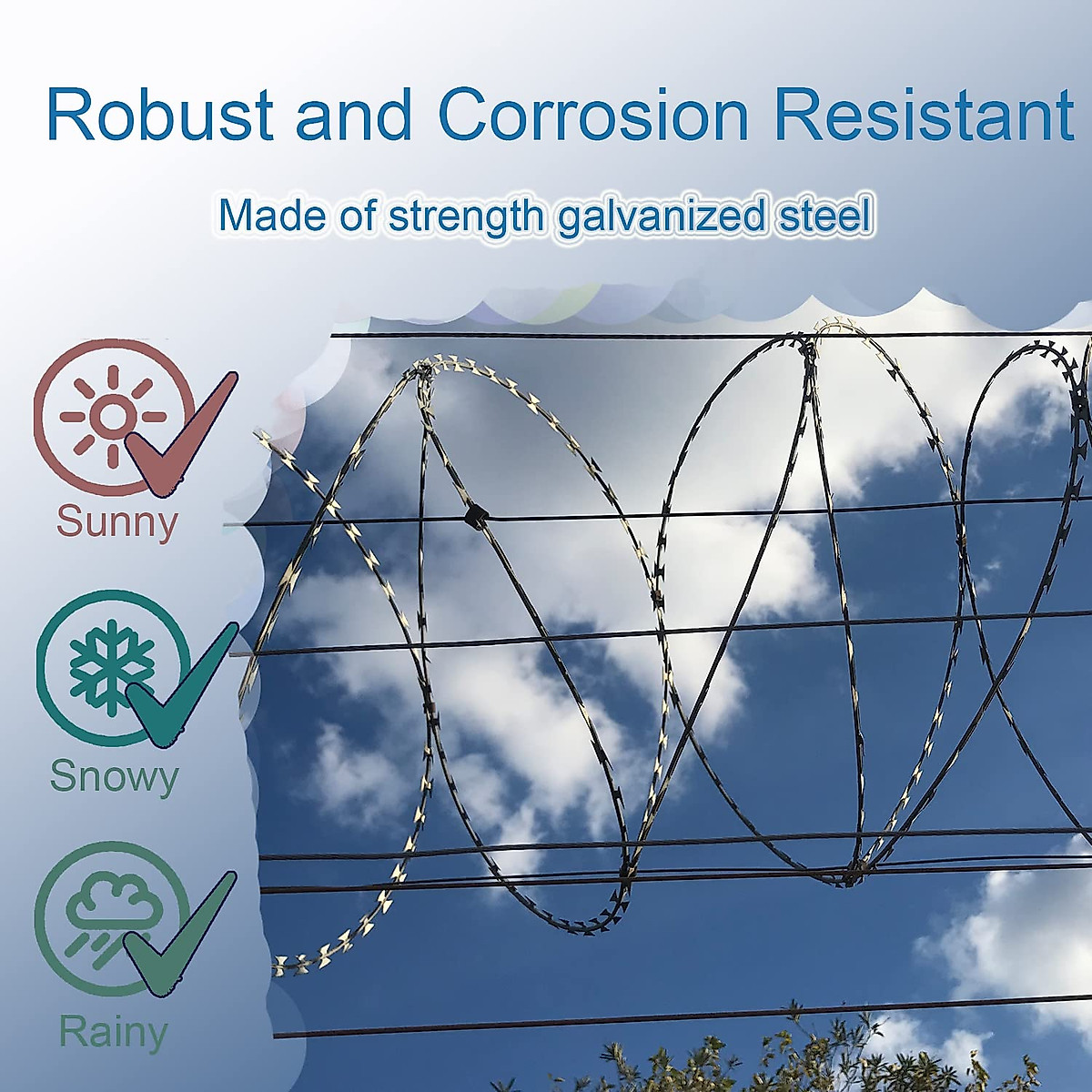 BUYYAH Razor Wire, 246 ft Razor Barbed Wire 5 Coils, 49 ft Per Roll Razor Ribbon Concertina Wire, Galvanized Steel Razor Wire Fencing Razor Fence