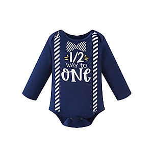 Baby Half Birthday Long Sleeve Outfit Boy Funny 1/2 Way To One Birthday Baby Romper Happy Birthday Party (6-12 Months)