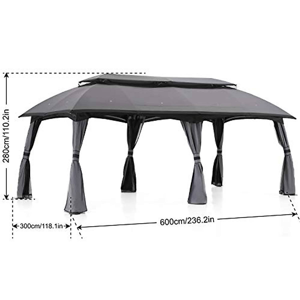 ABCCANOPY Gazebo 10x20 Patio Gazebo, Double Soft-Roof Patio Gazebos with Netting for Patios, Backyard, Garden or Outdoor Event, Dark Gray