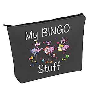 JXGZSO Funny Bingo Lover Gift Gambler Gift My Bingo Stuff Lucky Bingo Cosmetic Makeup Bag Bingo Player Gift (Bingo Black)